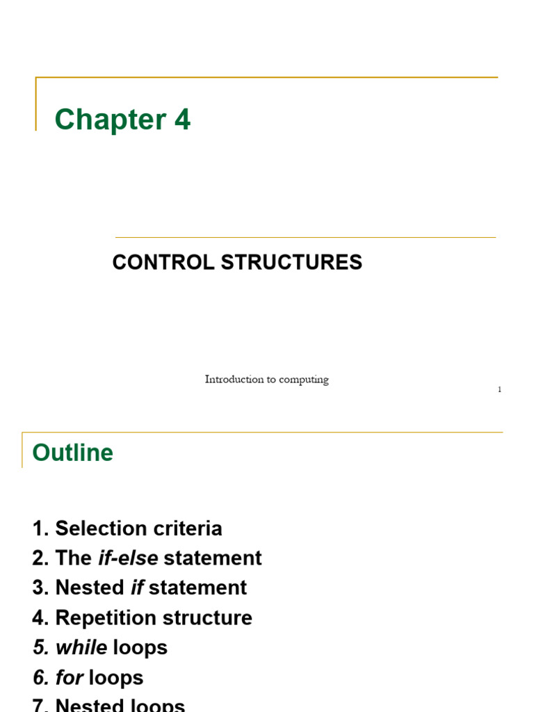 Chap4 ControlStructures | PDF | Control Flow | Boolean Data Type Chap4 ControlStructures | PDF | Control Flow | Boolean Data Type