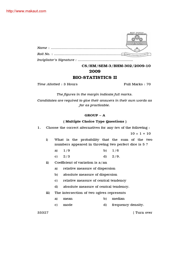 HM 302 Bio Statistics 2 2009 | PDF | Statistics | Standard Deviation