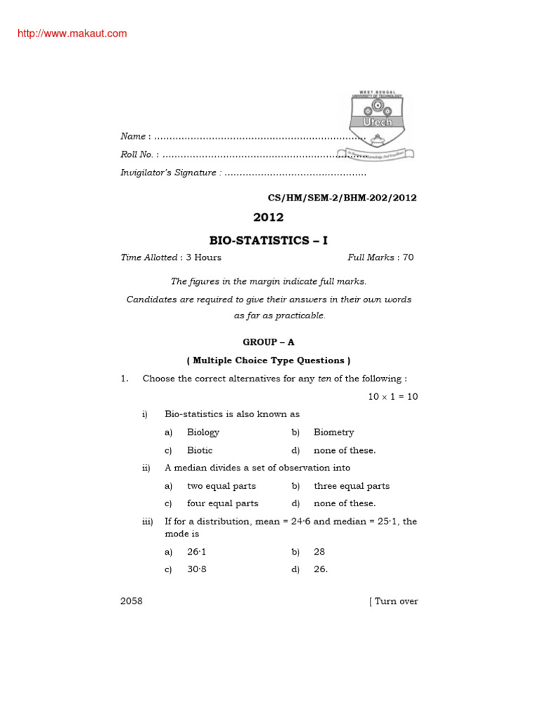 Bio-Statistics Exam Questions and Answers | PDF | Normal Distribution ...