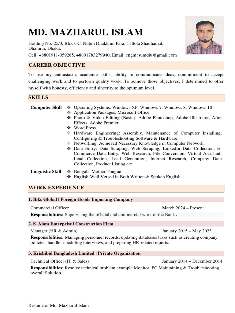 Mazharul Islam CV U | PDF | Microsoft Windows | Windows 7