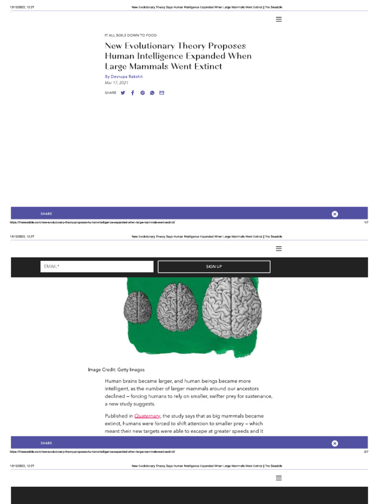 New Evolutionary Theory Proposes Human Intelligence Expanded When Large Mammals Went Extinct | PDF