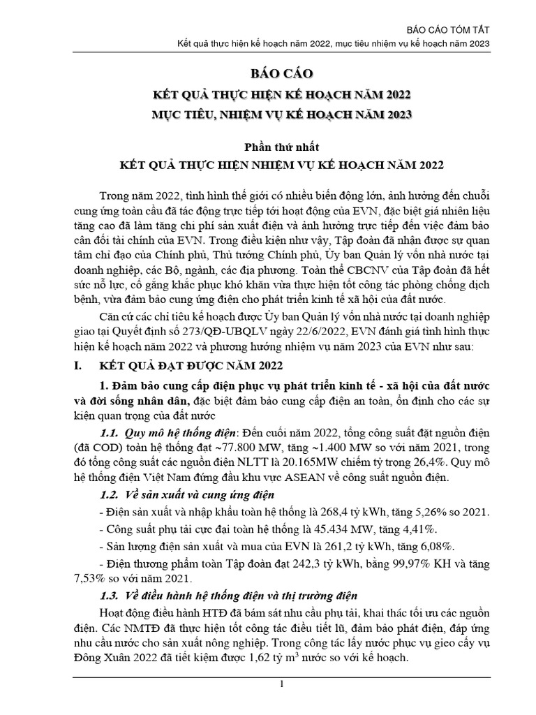 Bao Cao Tong Ket EVN 2022 | PDF
