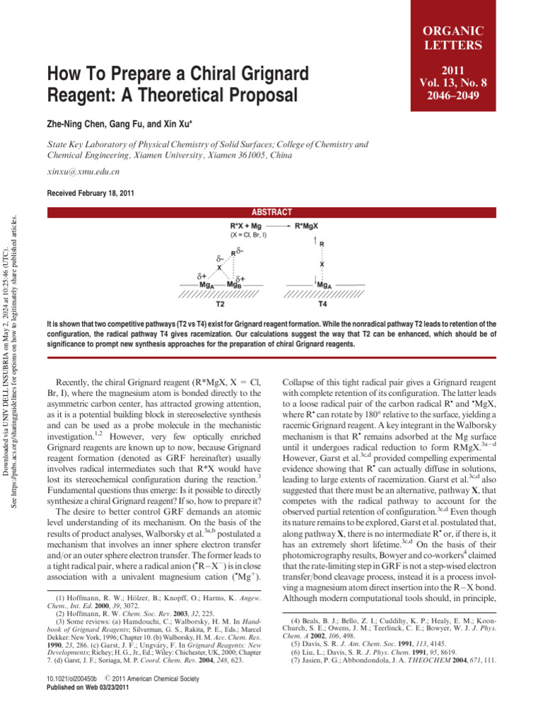 Chiral Grignard Reagent Synthesis | PDF | Molecular Orbital | Chemistry