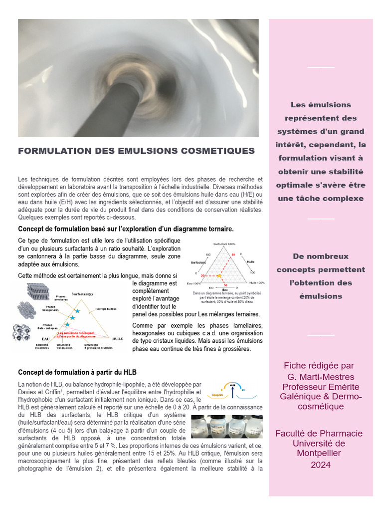 Formulation des Émulsions Cosmétiques | PDF | Tensioactif | Émulsion