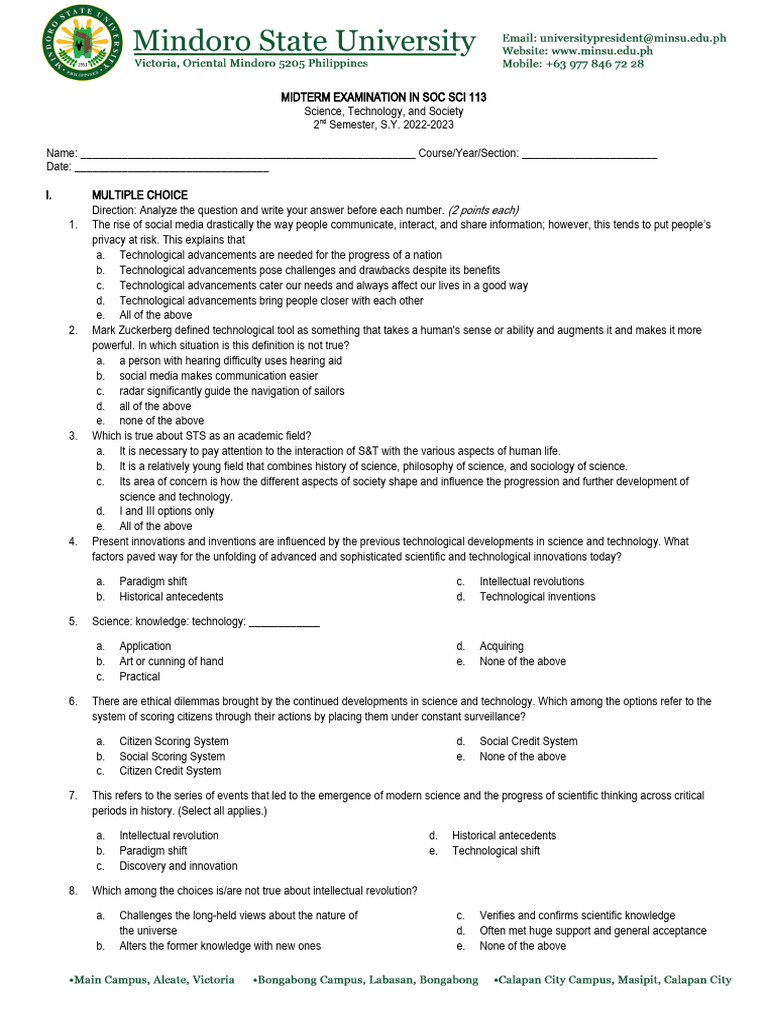 Midterm Exam in SOC SCI 113 (2023) | PDF | Science | Heliocentrism