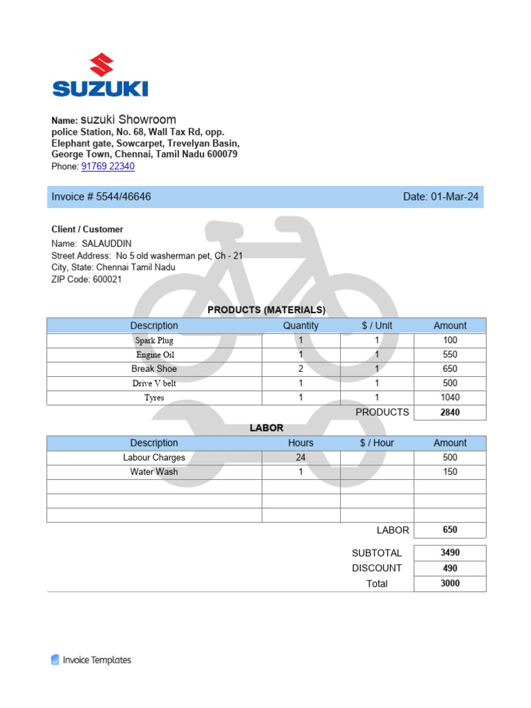 Bicycle Repair Invoice | PDF