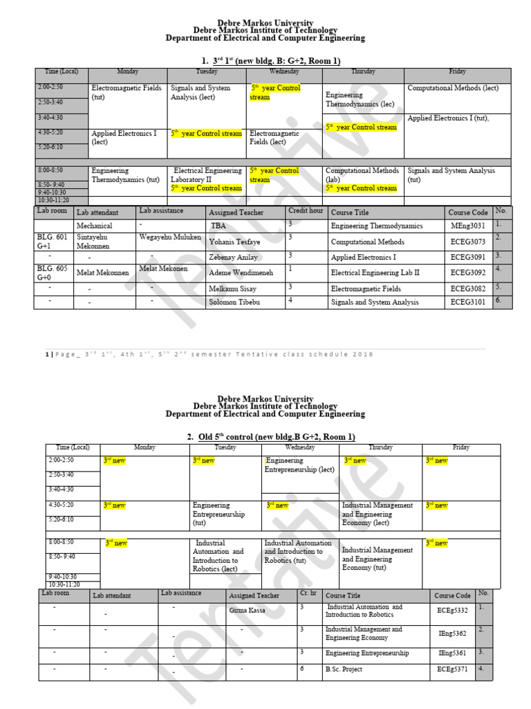 3rd 1st, 4th 1st, 5th 2nd Sem Class Schedule | PDF | Wireless | Academic Term