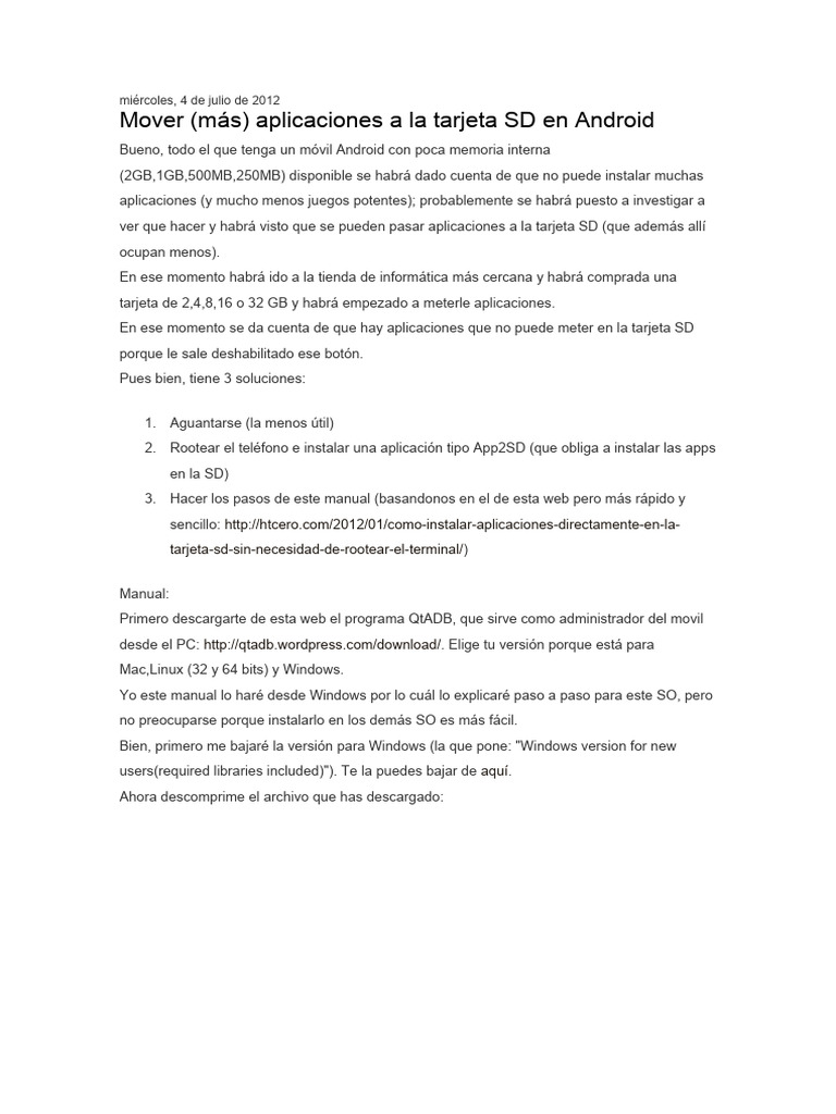 QtADB ANDROID INSTRUCCIONES-VINCULOS MOVER PROGRAMAS A SD AUTOMATICAMENTE QtADB | PDF | Software ...
