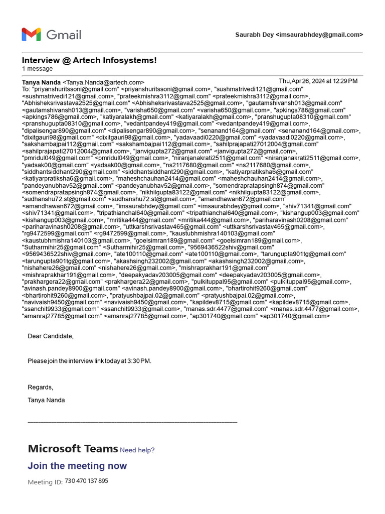 Artech Infosystems Interview | PDF | Malware | Gmail