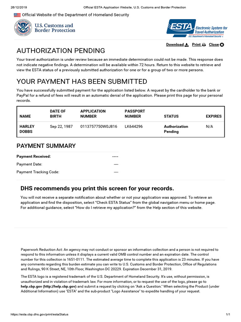 Official ESTA Application Website, U.S. Customs and Border Protection ...