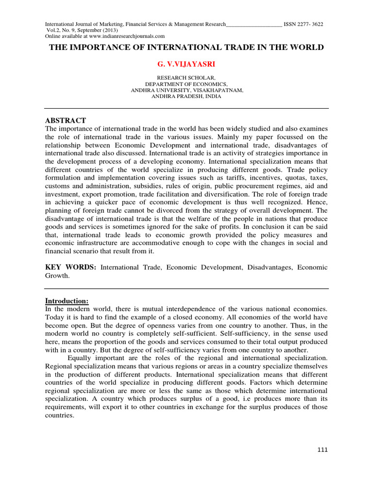 Importance of International Trade | PDF | Exports | Trade