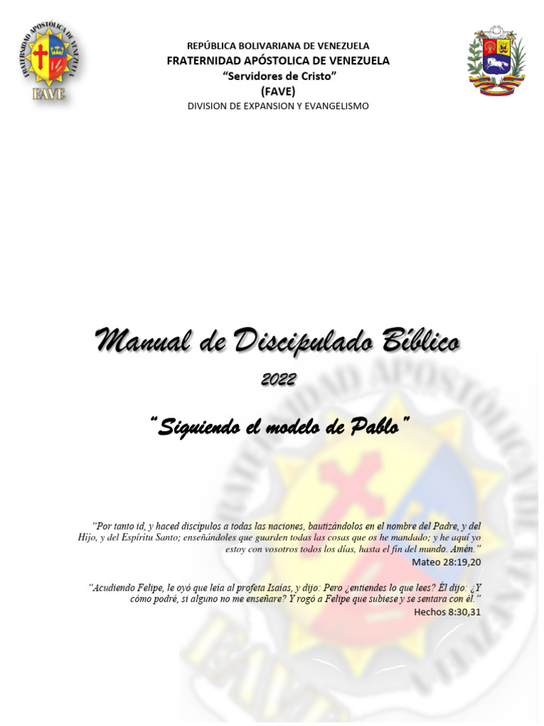 Manual de Discipulado Biblico 2022 - Siguiendo El Modelo de Pablo | PDF | Cristo (título) | Oración