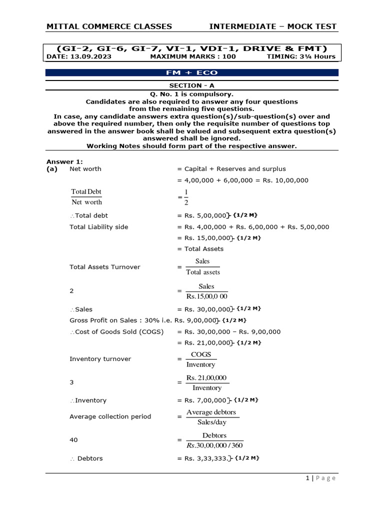 FMECO EM M.Test Answer 13.09.23 | PDF | Dumping (Pricing Policy ...