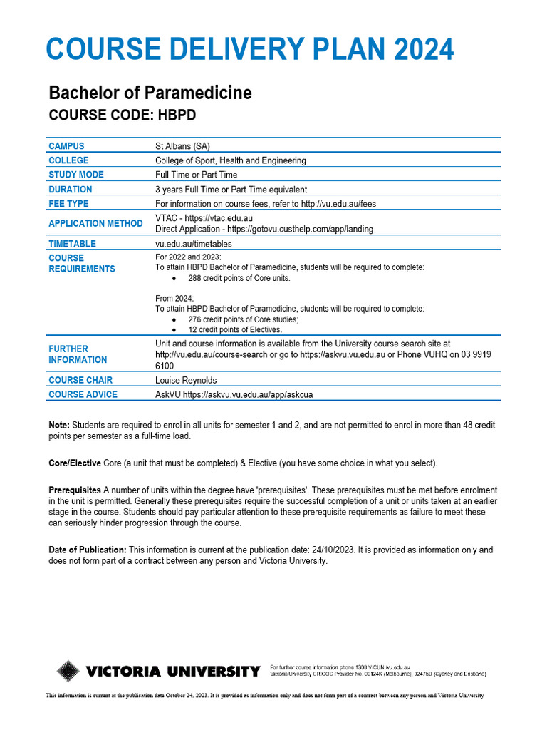 Study plan 2024 | PDF | Paramedic | Bachelor's Degree