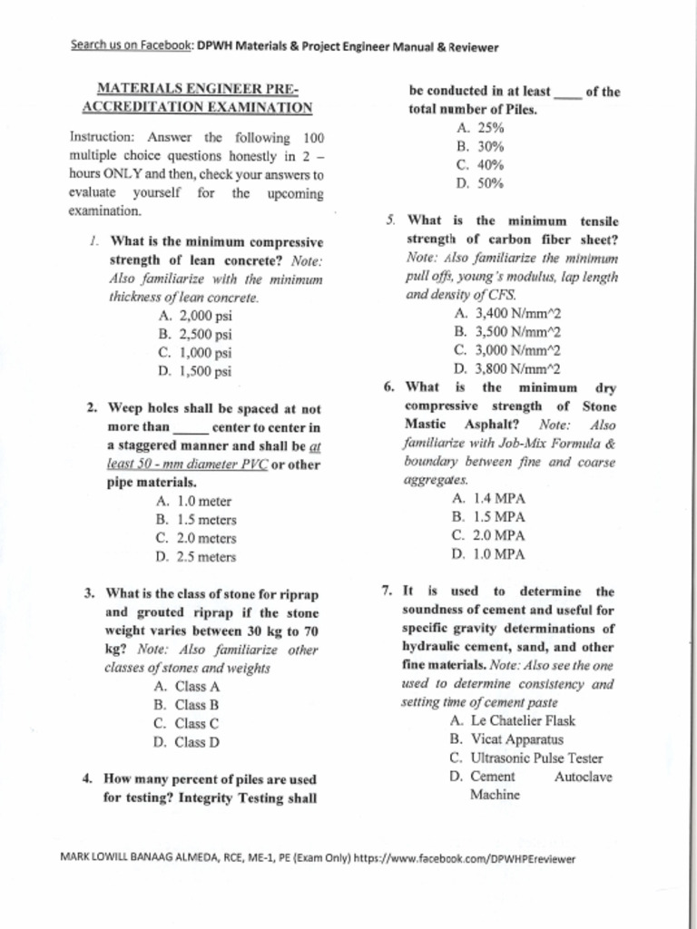 Materials Engineer Refresher Exam (March 2023) Questions | PDF