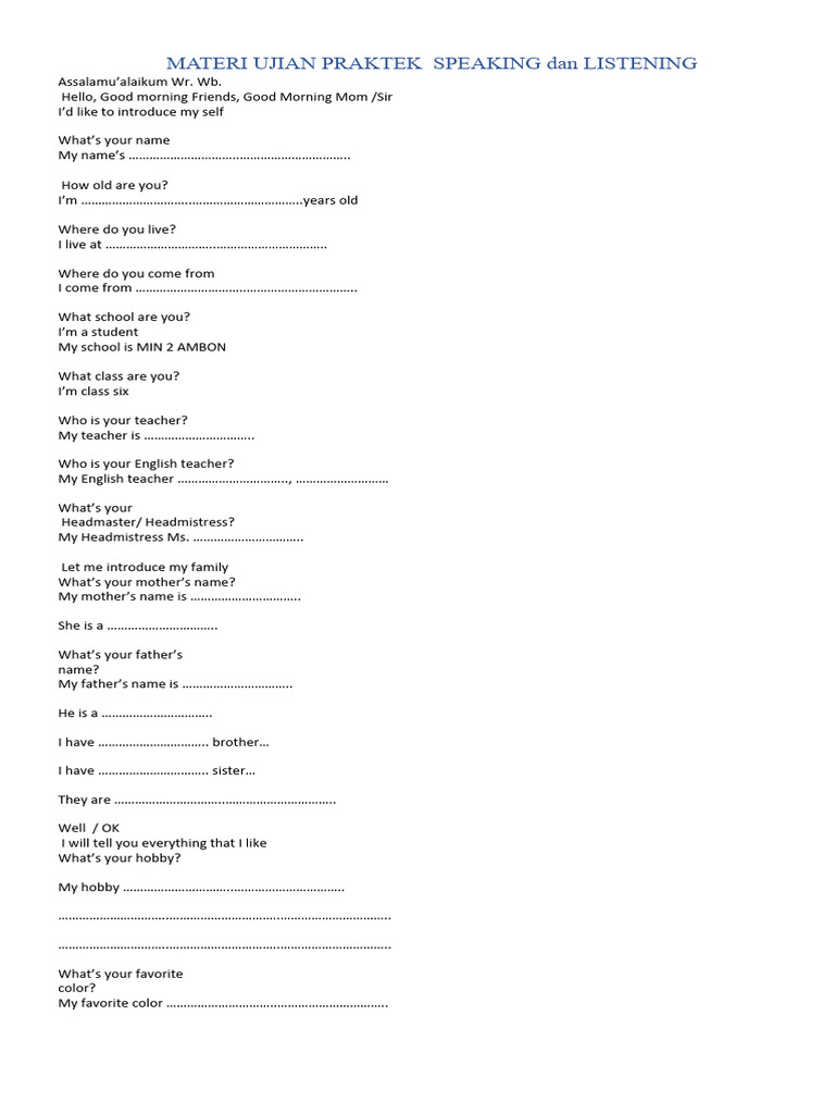 Materi Ujian Praktek Bahasa Inggris | PDF