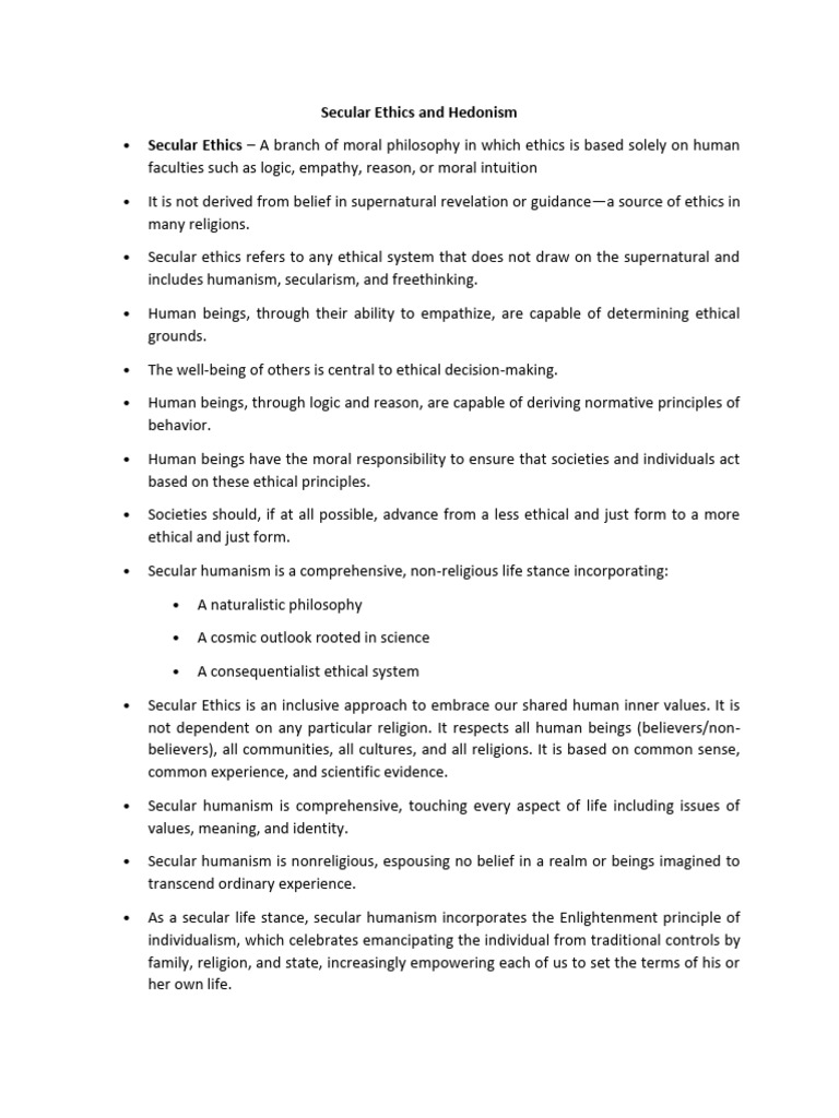Secular Ethics, Egoism, and Hedonism | PDF | Hedonism | Psychological ...