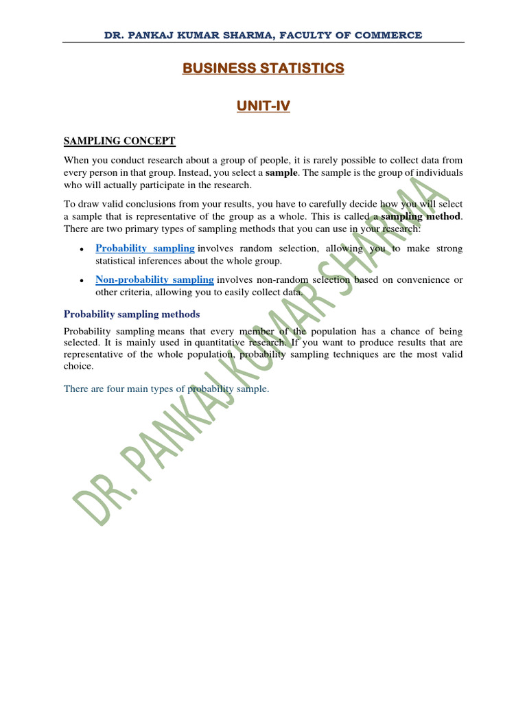 Business Statistics Unit-Iv | PDF | Standard Error | Sampling (Statistics)
