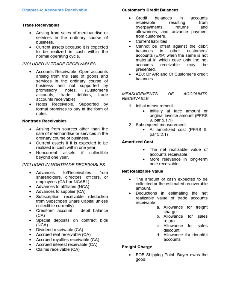 INTACC 1 - REVIEWER - MIDTERMS (Receivables) | PDF | Debits And Credits | Bad Debt
