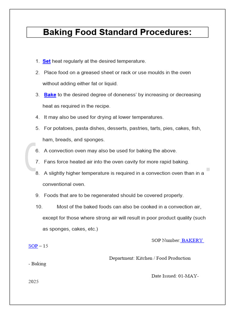 Baking Food Standard Procedures | PDF | Baking | Oven