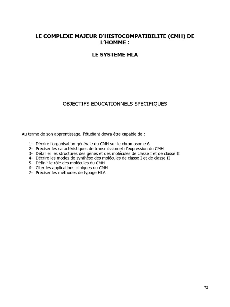 Système HLA et Complexe CMH humain | PDF | Complexe majeur d ...
