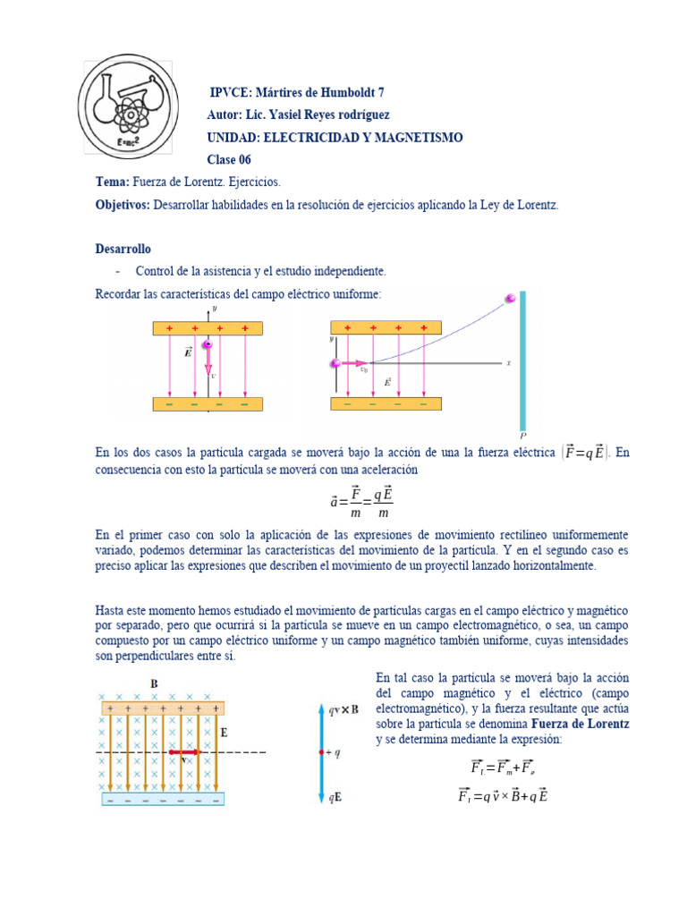 06 Clase 06 Fza de Lorentz Ejercicios | PDF | Campo eléctrico | Campo ...