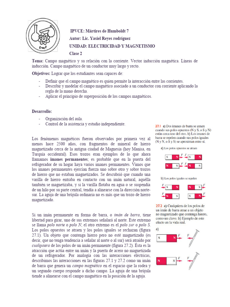 02 Clase 02 Líneas de Inducción. Campo Magnético de Un Conductor Muy ...