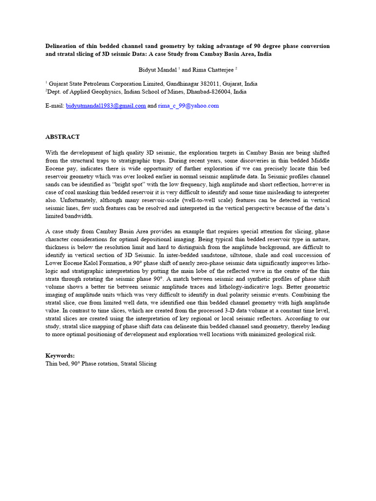 Delineating Thin Bedded Channels in Cambay | PDF | Reflection ...