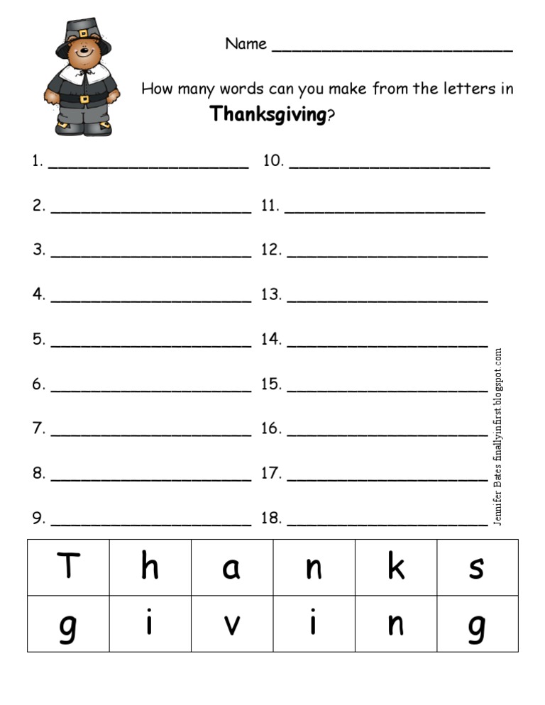 Thanksgiving Word Challenge Worksheet | PDF