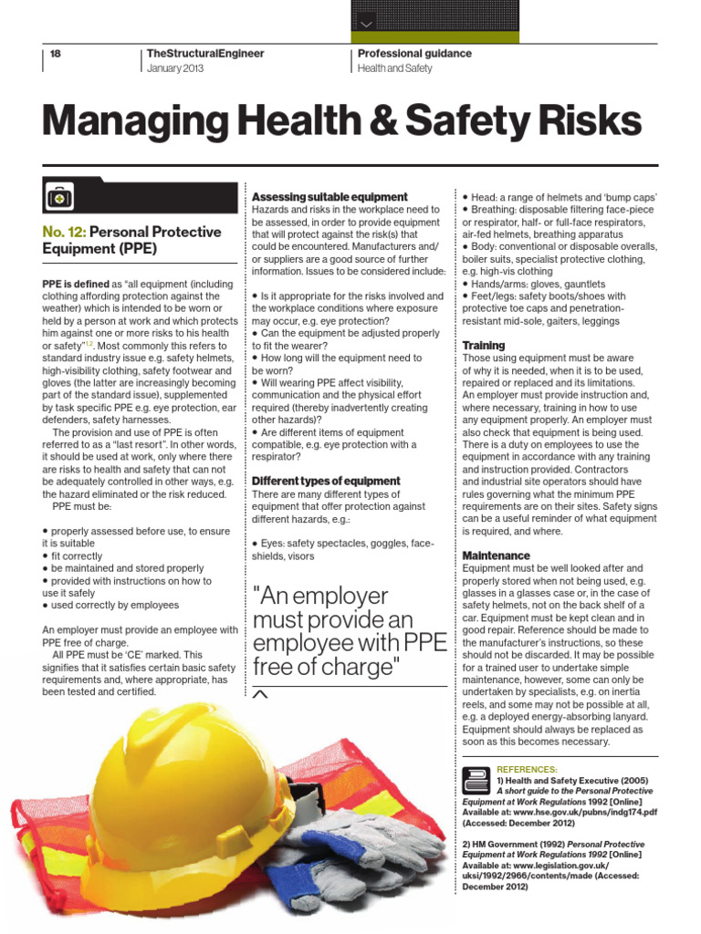Managing Health & Safety Risks (No. 12) Personal Protection Equipment ...