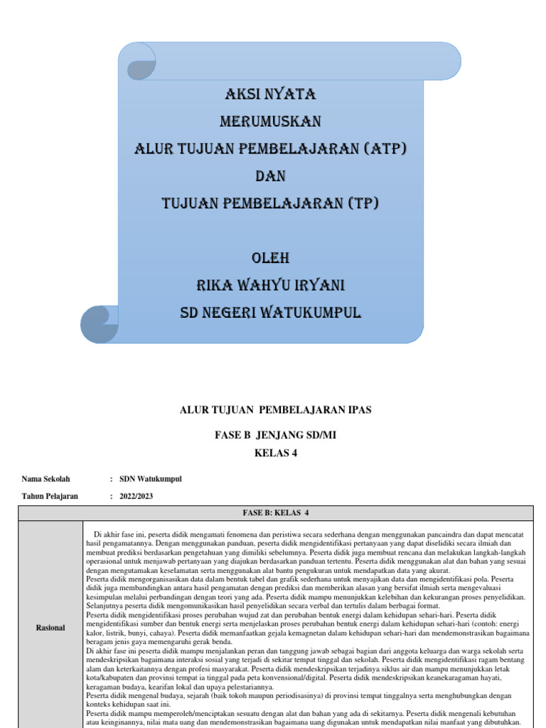 Aksi Nyata Merumuskan ATP Dan TP | PDF