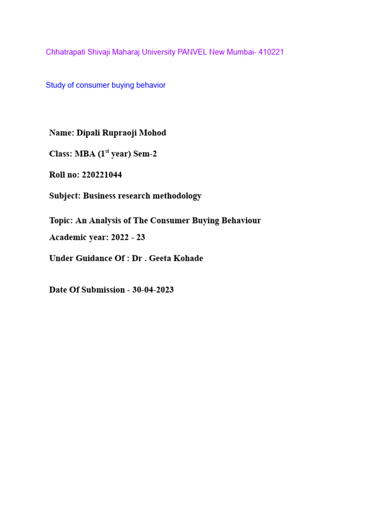 BRM REPORT | PDF | Consumer Behaviour | Behavior