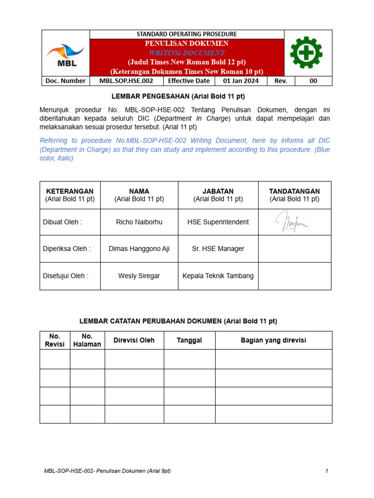 SOP Penulisan Dokumen HSE | PDF | Teknologi & Rekayasa