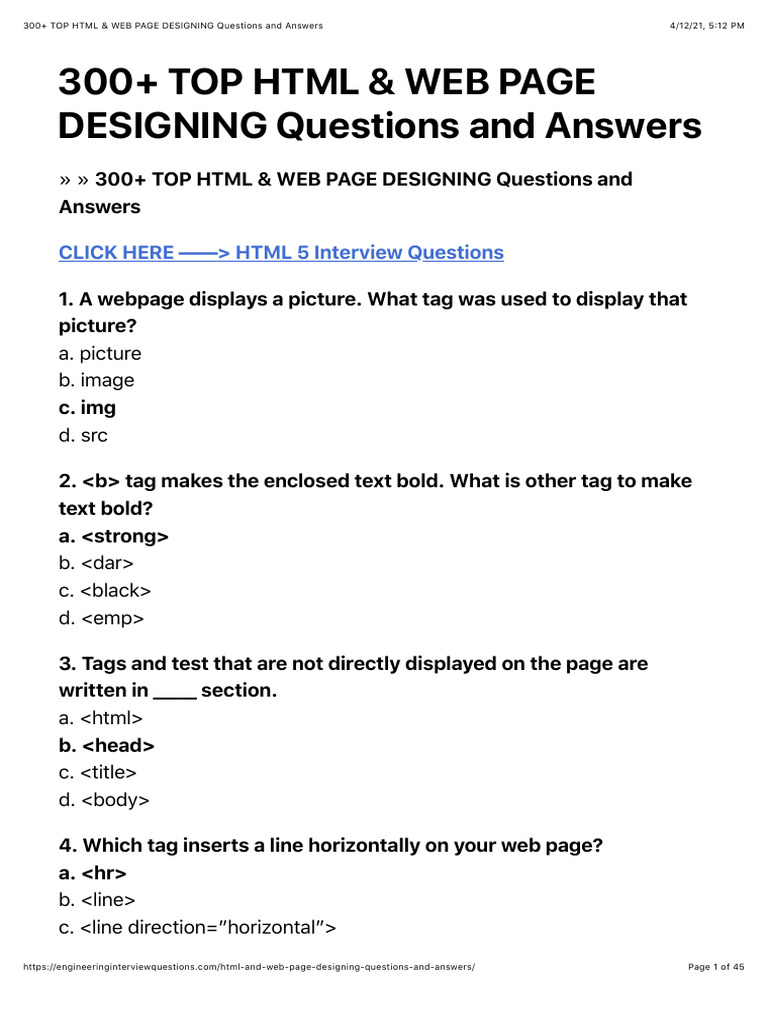 300+ TOP HTML & WEB PAGE DESIGNING Questions and Answers | PDF | Html Element | Html