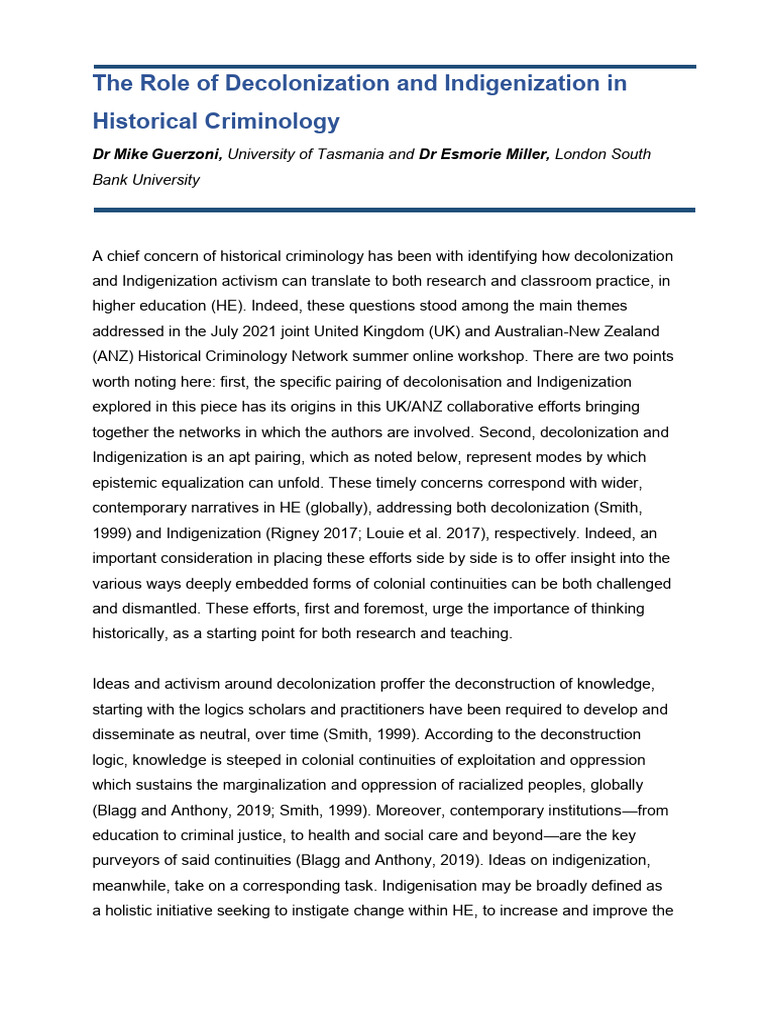 Guerzoni and Miller | PDF | Decolonization | Knowledge