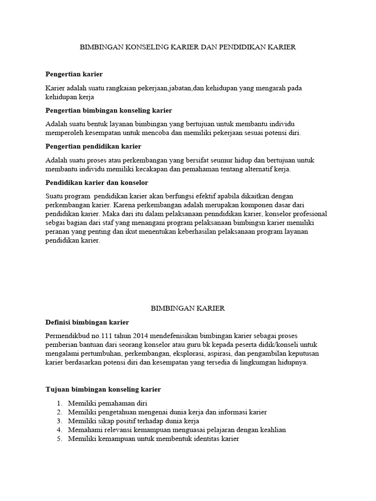 Bimbingan Konseling Karier Dan Pendidikan Karier | PDF