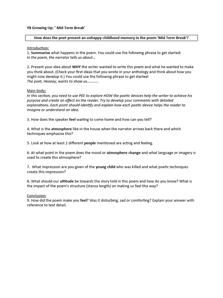 Analyzing Heaney's 'Mid Term Break' Poem | PDF | Foreign Language Studies