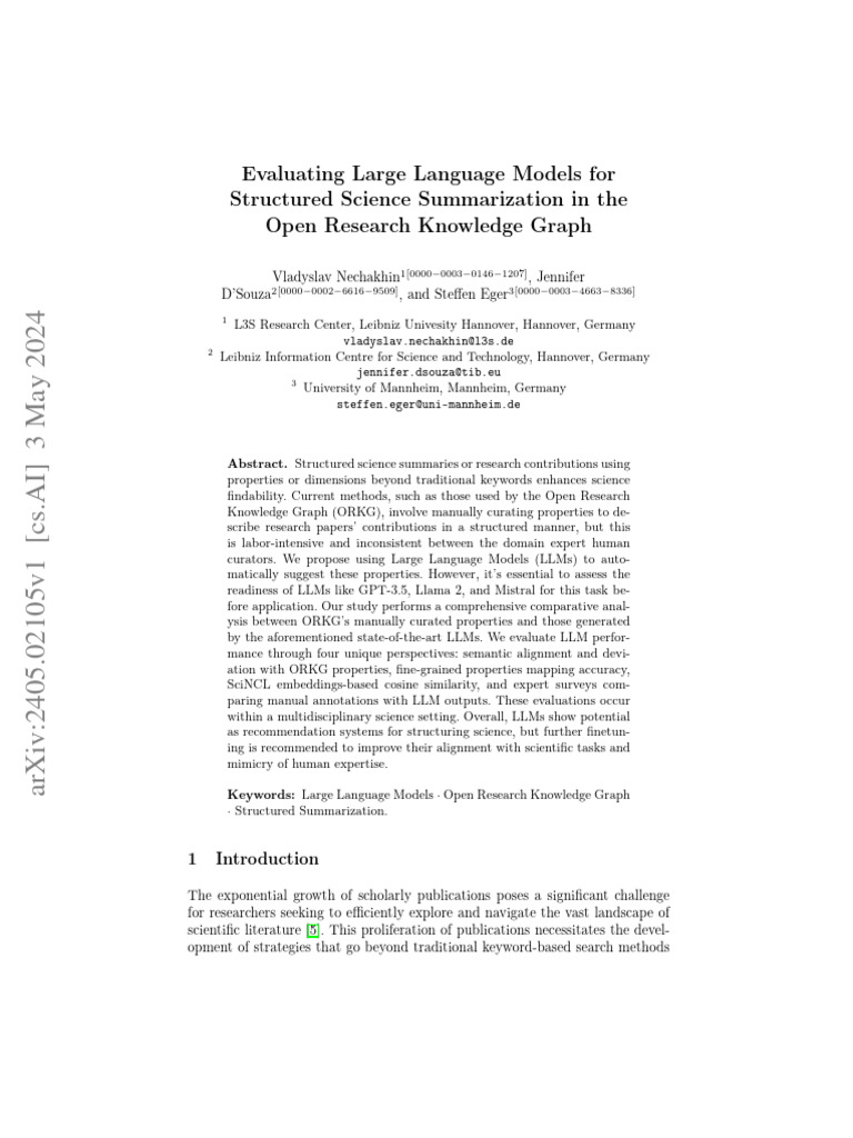 Evaluating Large Language Models For Structured Science Summarization in The Open Research ...