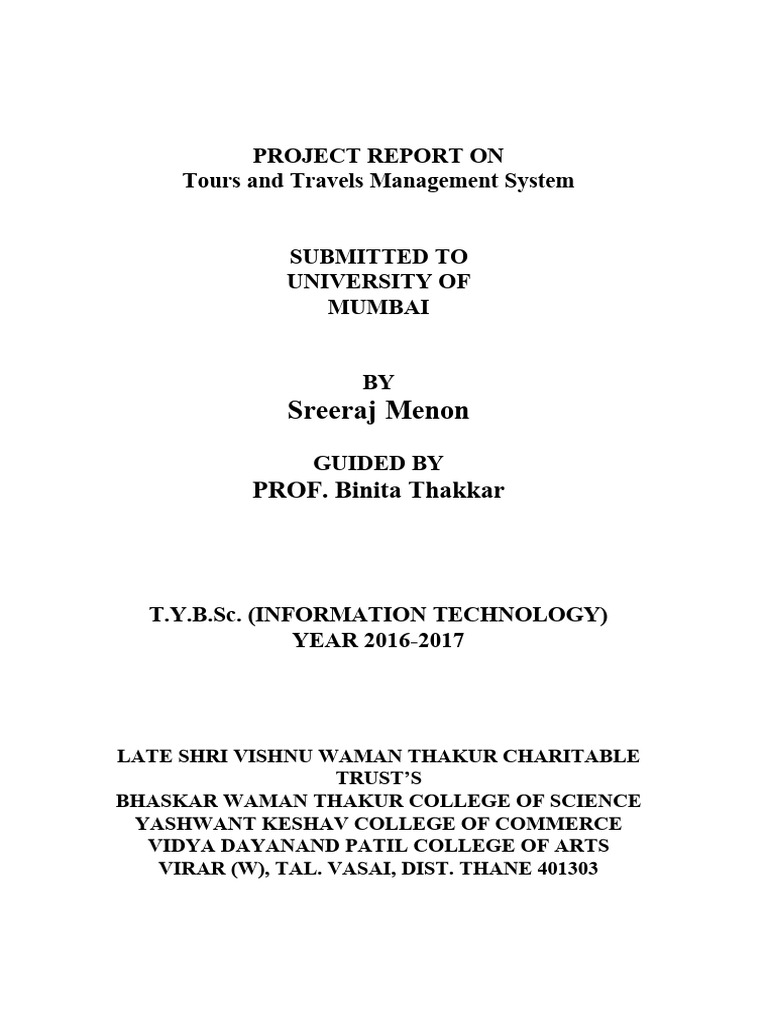 Project Report On Tours and Travels Mana | PDF | Feasibility Study | Computing