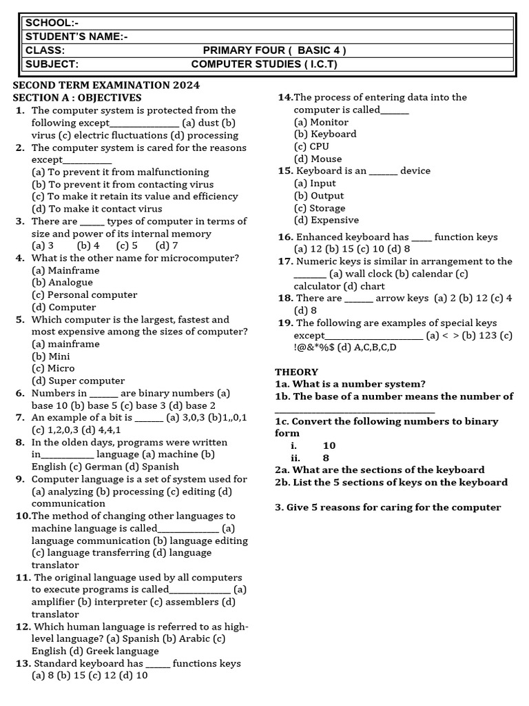Basic 4 Second Term Exam Questions | PDF | Soil | Hearing Loss