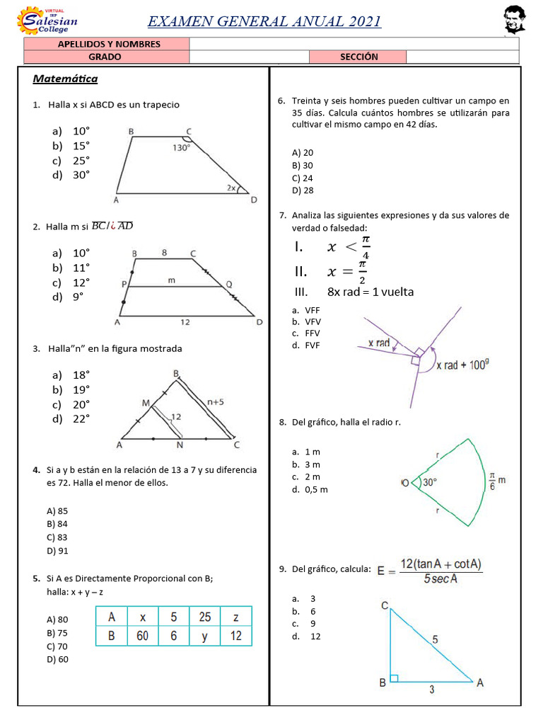 Examen Anual Segundo Secundaria | PDF | Adverbio