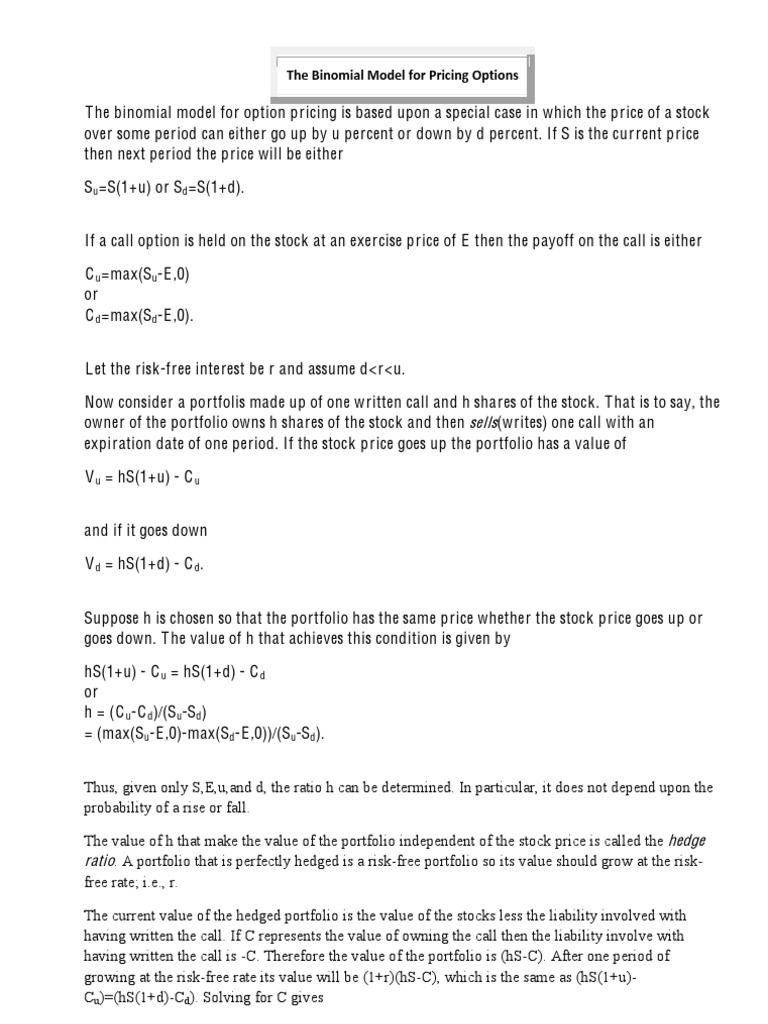 The Binomial Model For Pricing Options | PDF | Call Option | Option ...