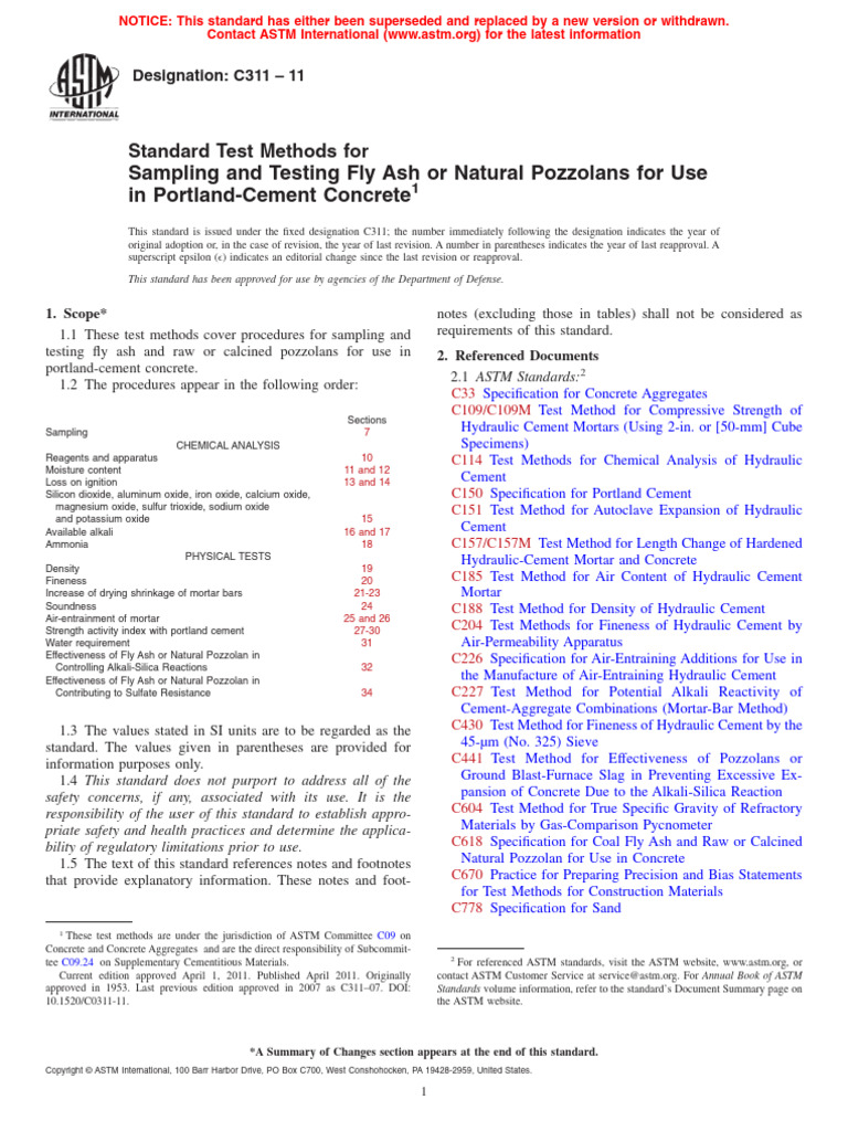 Astm c311-11 Sai | Download Free PDF | Cement | Concrete