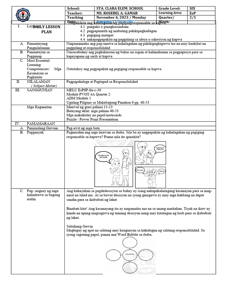 DLP Esp 6 Q2 W1 Day 1 | PDF