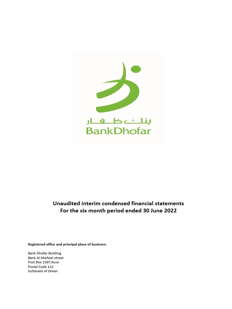 Bank Dhofar Interim Financial Report 2022 | PDF | Equity (Finance) | Banks