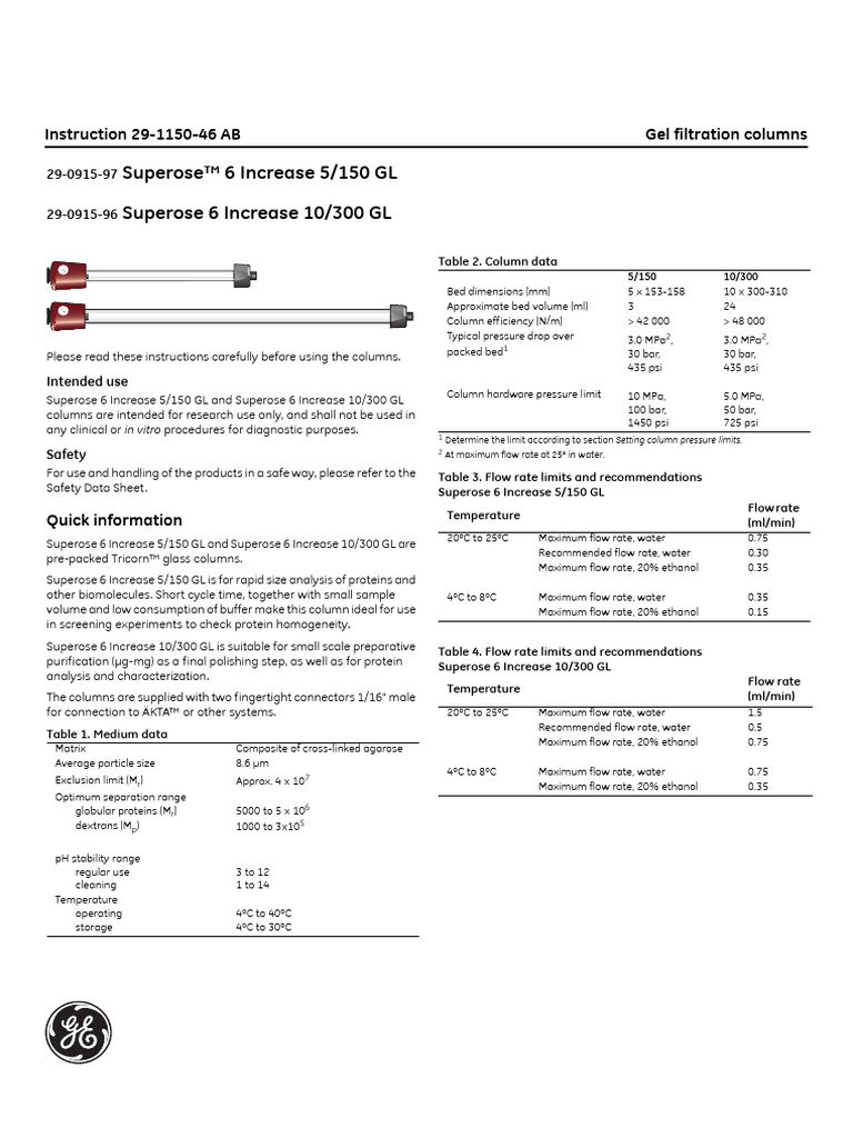 Superose Tricorn Column Manual - ED | PDF | Flow Measurement ...