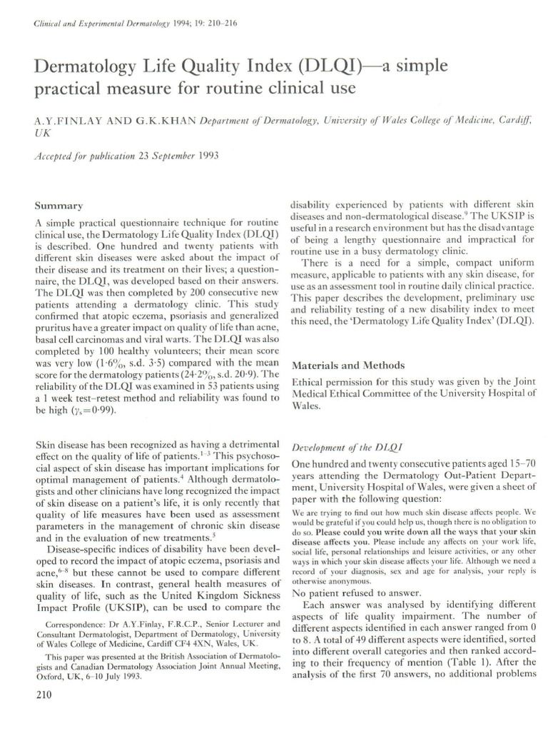Dlqi | PDF | Dermatology | Cutaneous Conditions
