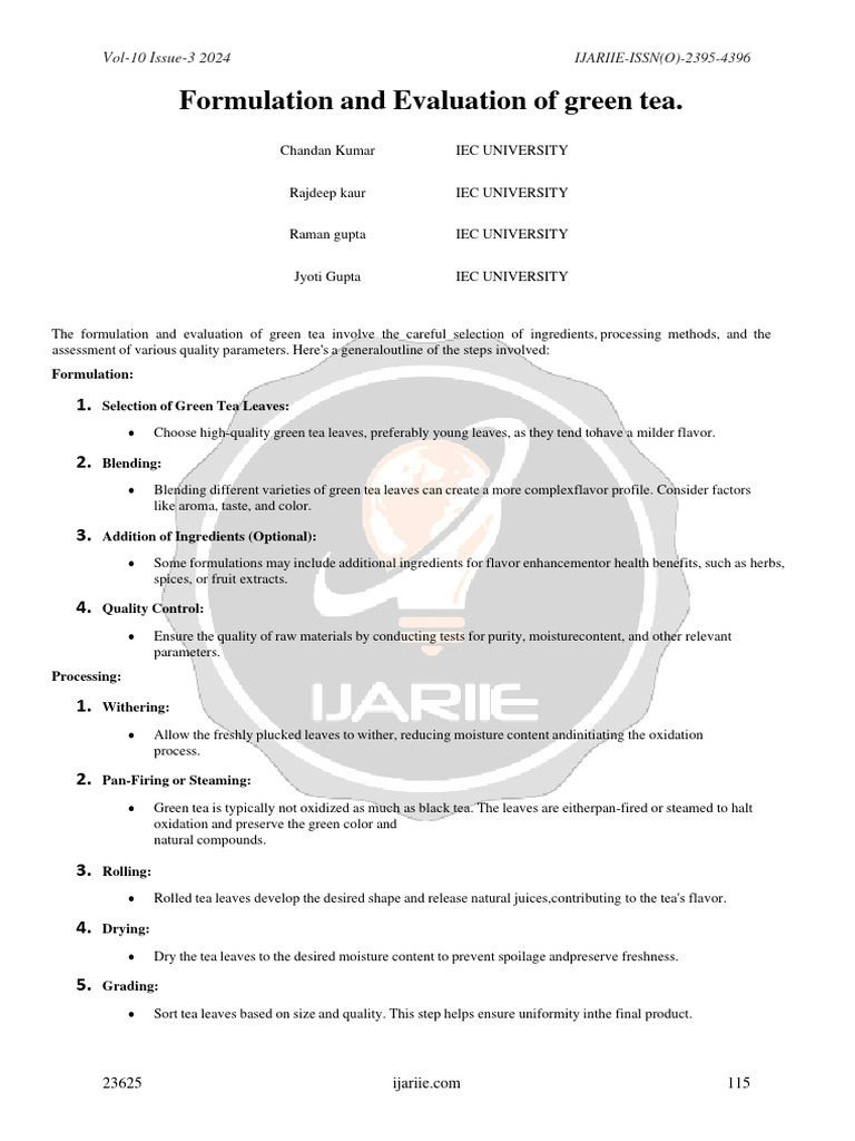 Formulation and Evaluation of Green Tea Ijariie23625 | PDF | Green Tea ...