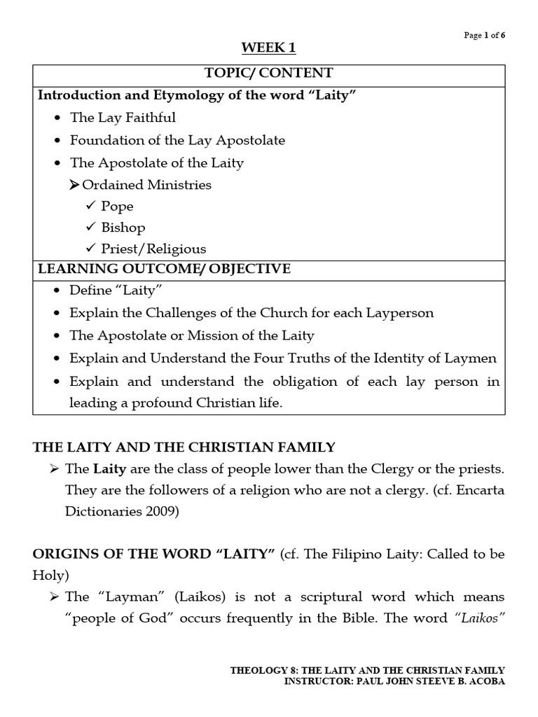 Week 1 2 | PDF | Laity | Catholic Church Week 1 2 | PDF | Laity | Catholic Church