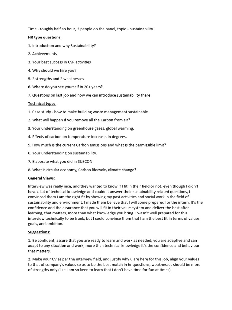 TSL Sustainability Interview Questions | PDF | Waste | Corporate Social ...